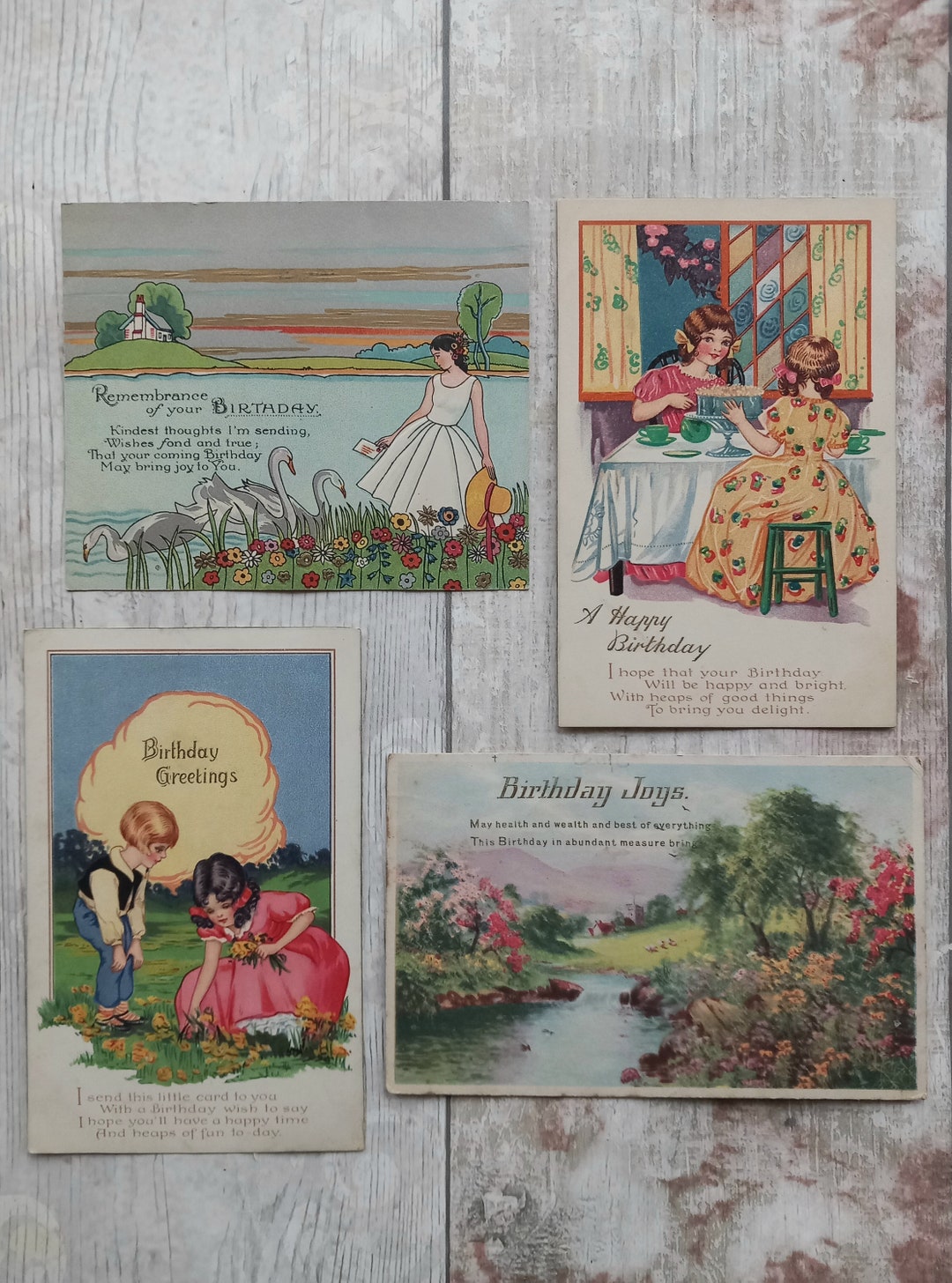 1930s Birthday Cards. 4 Vintage Birthday Postcards. Charming Vintage Birthday Cards. Cute Retro ...