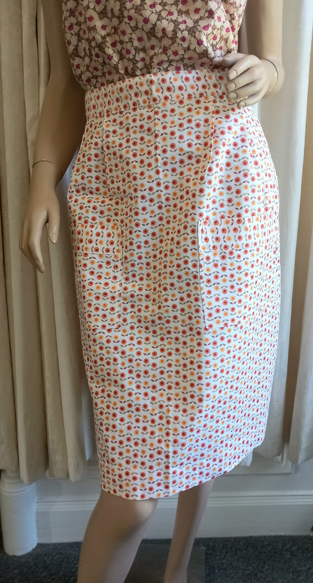 Vintage Floral Apron. Cotton Half Apron. Orange and Yellow Flowered ...