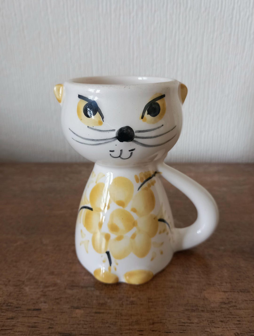 Cute Cat Egg Cup. Vintage Hand Painted Ceramic Cat. Anfora Portugal Cat ...