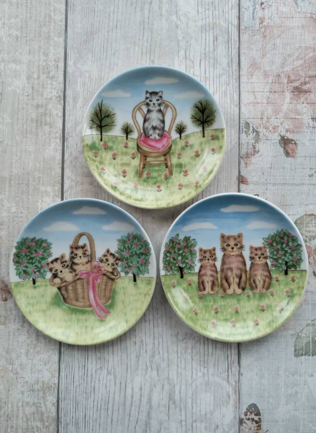 Cute Cat Trinket Dishes. Set of 3 Kitsch Kitty Plates. Kawaii Japanese ...