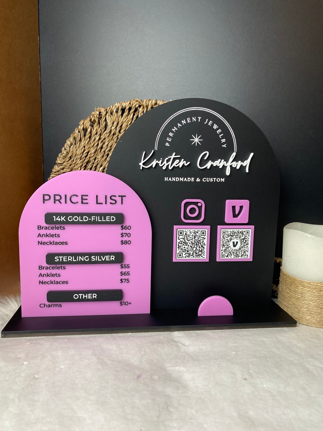 Acrylic Table Top Two Panel Display With QR Codes, Pricing & Business ...