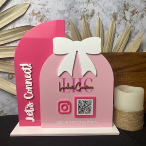 Custom Branded Acrylic Table Top Sign With Half Arch Design, QR Codes ...