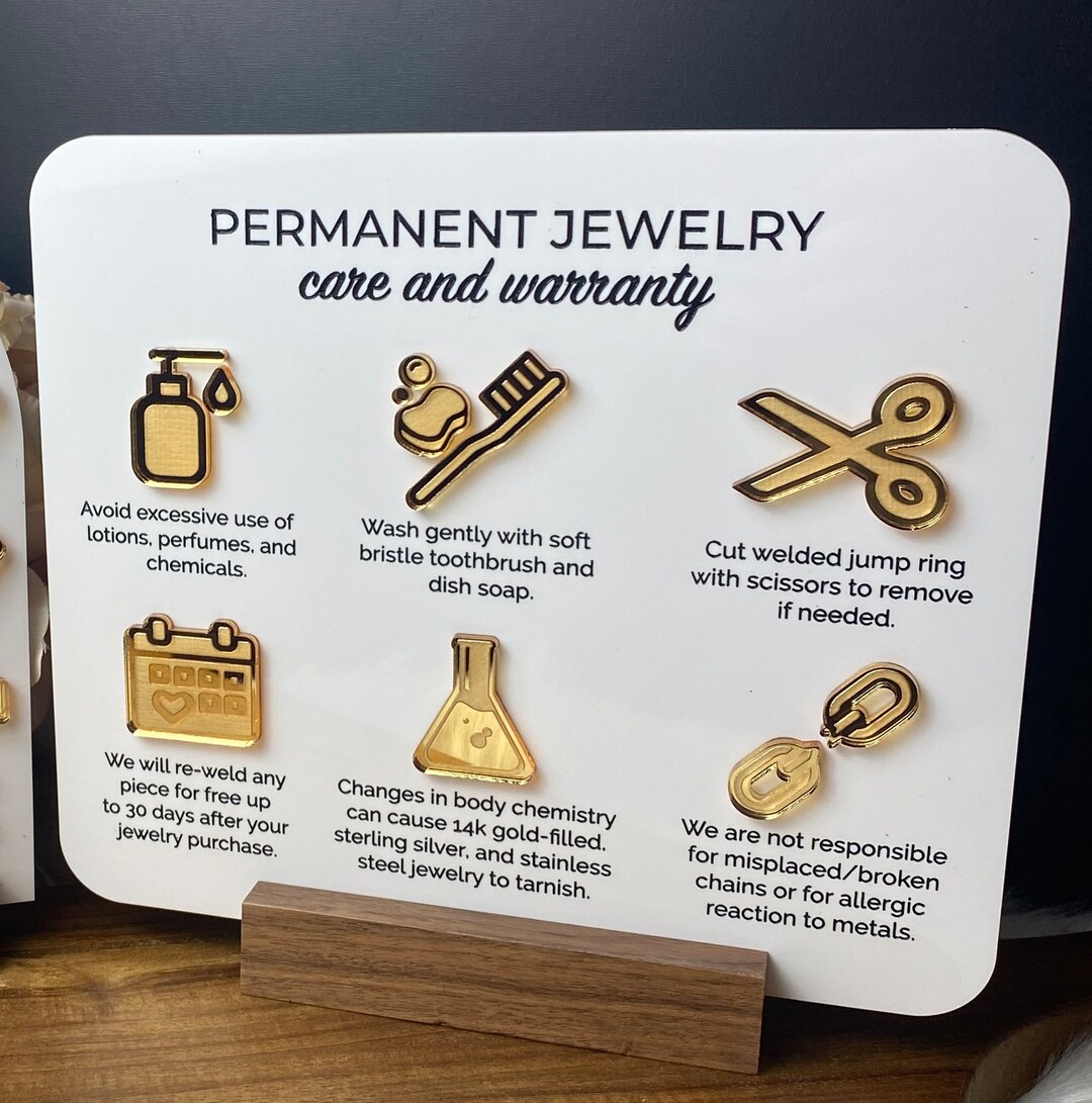 Permanent Jewelry - the Original Care & Warranty Sign | Table Top ...