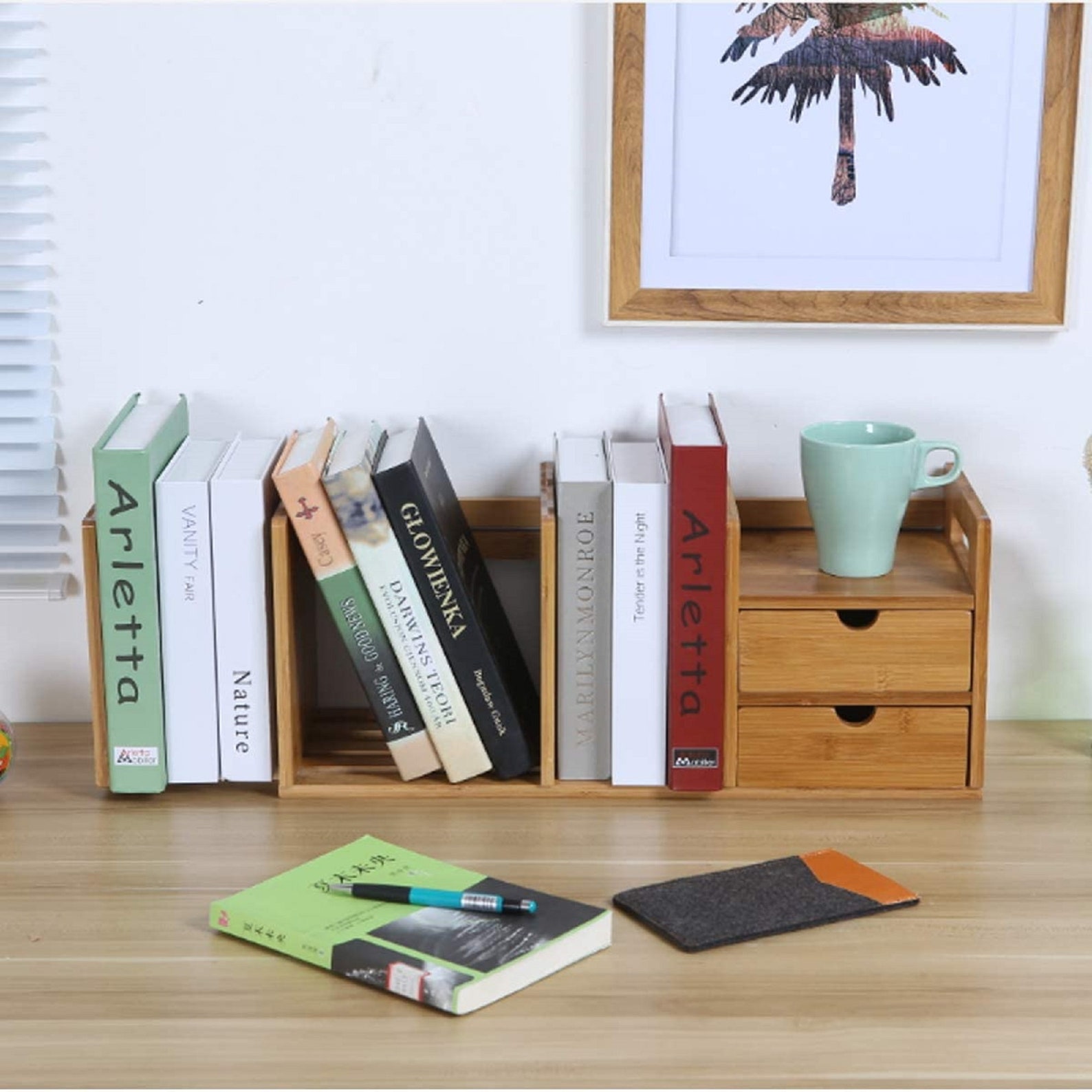 Bamboo Desk Bookshelf Expandable Desktop Organizer Adjustable - Etsy