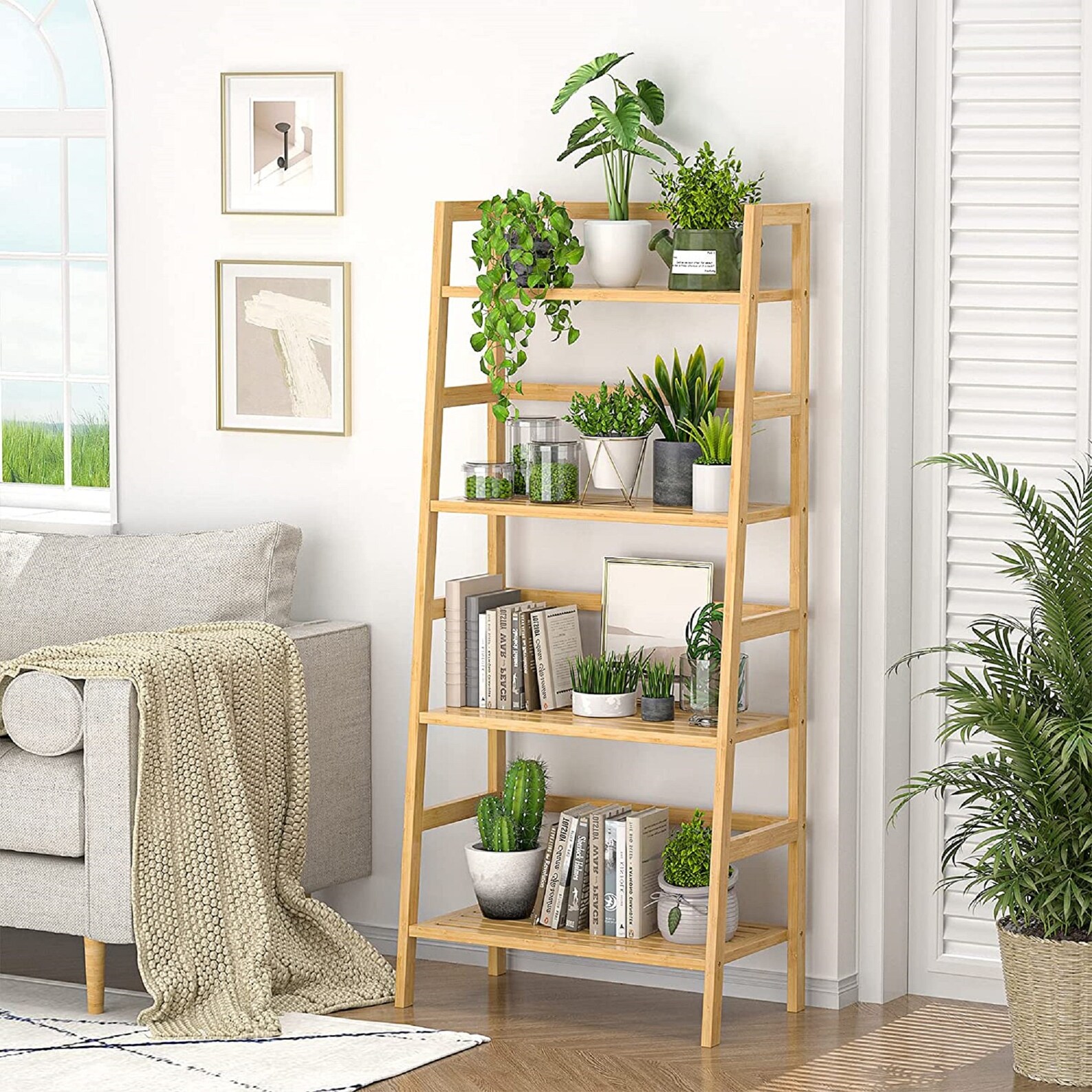 Bamboo Ladder Shelf 49.2 Book Shelf Floor Freestanding - Etsy