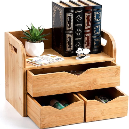 Wooden Desk Organizer With Drawer Desktop Storage Box With - Etsy