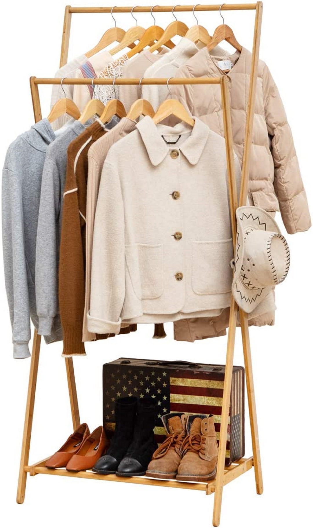 Bamboo Garment Coat Clothes Hanging Rack Foldable Space Saving - Etsy
