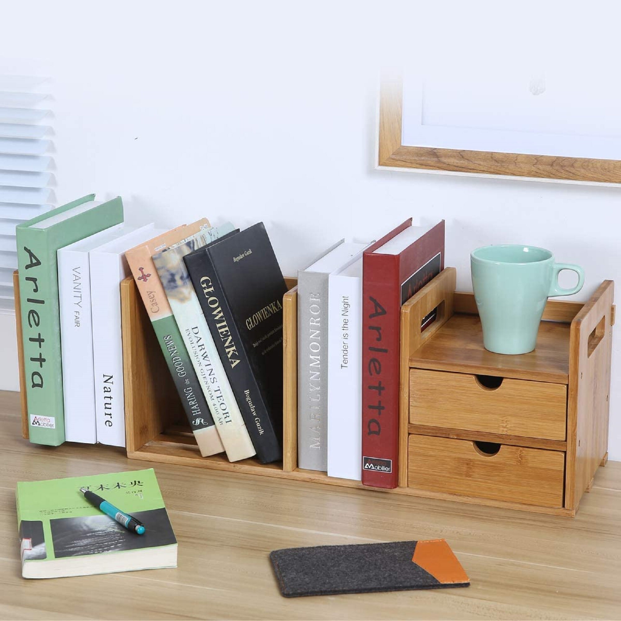 Bamboo Desk Bookshelf Expandable Desktop Organizer Adjustable - Etsy