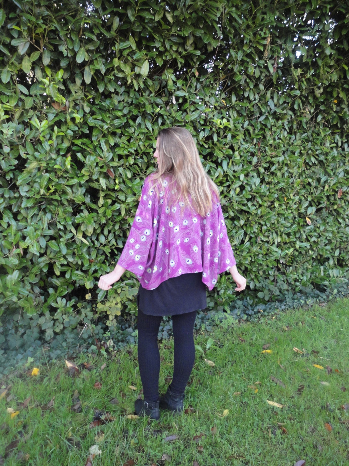 Ruby Peacock Feather Voluminous Drape Kimono Jacket - Etsy
