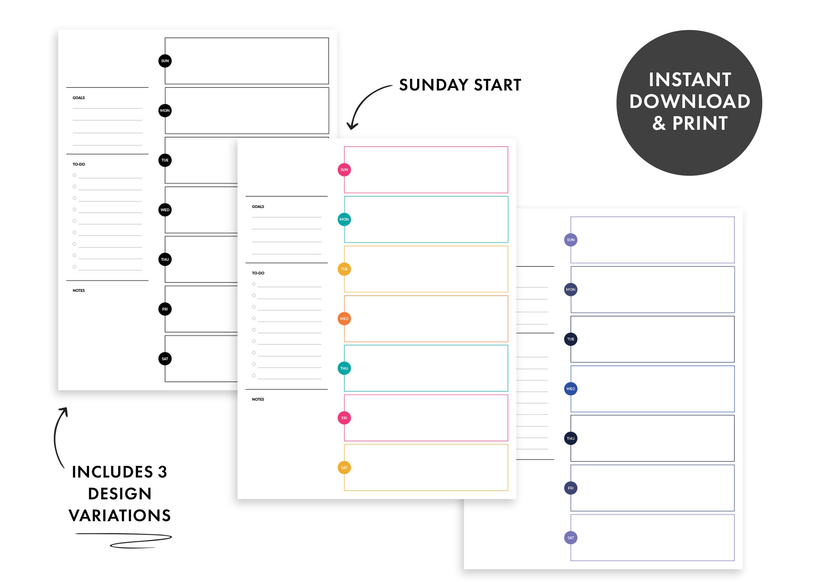 Printable Weekly Schedule | Sunday Start, Bold Colors, Letter | Simple ...