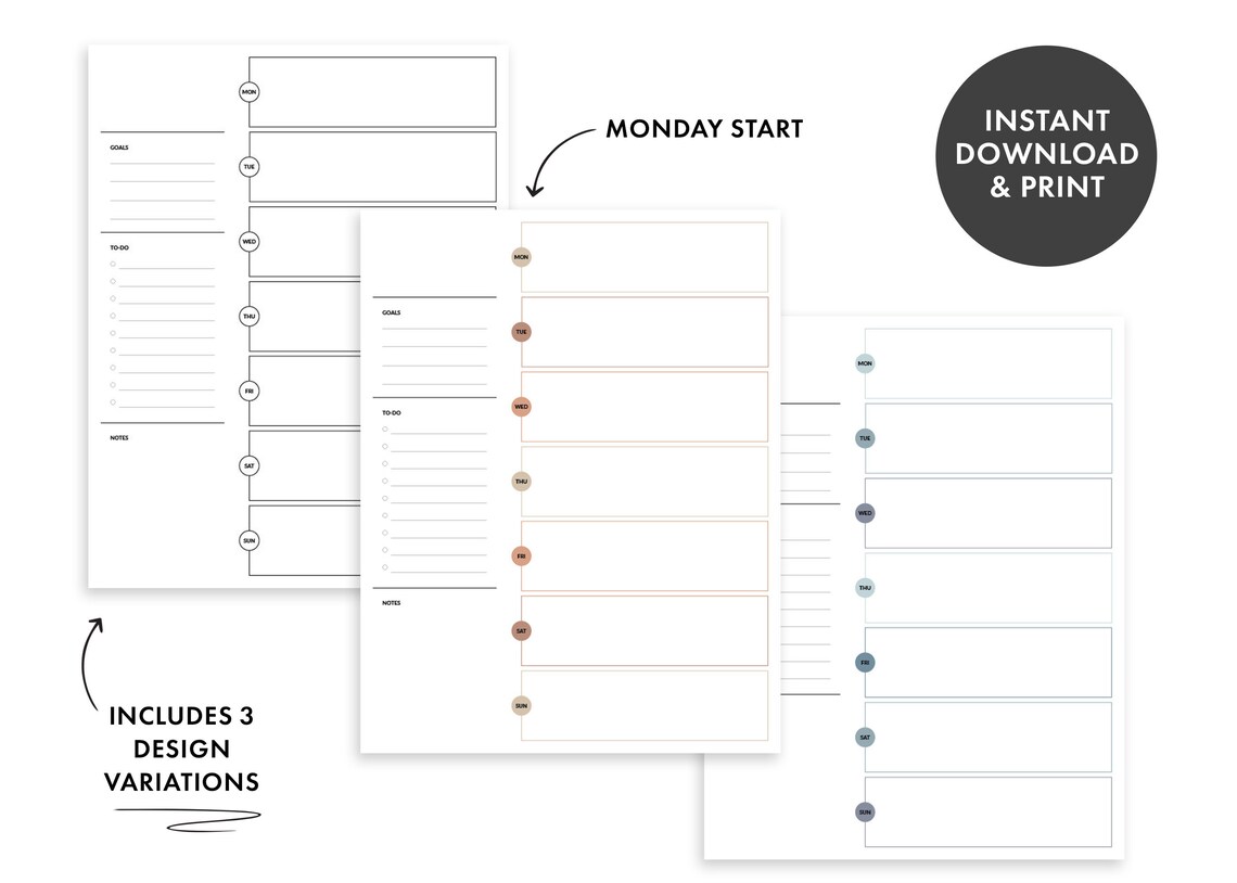 Printable Weekly Schedule | Monday Start, Neutral Colors, Letter ...
