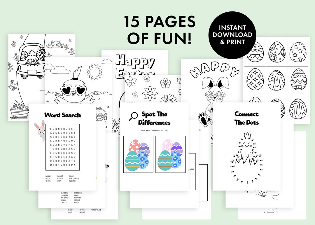 Printable Easter Activity Pack: Coloring Pages, Puzzles (PDF Download ...