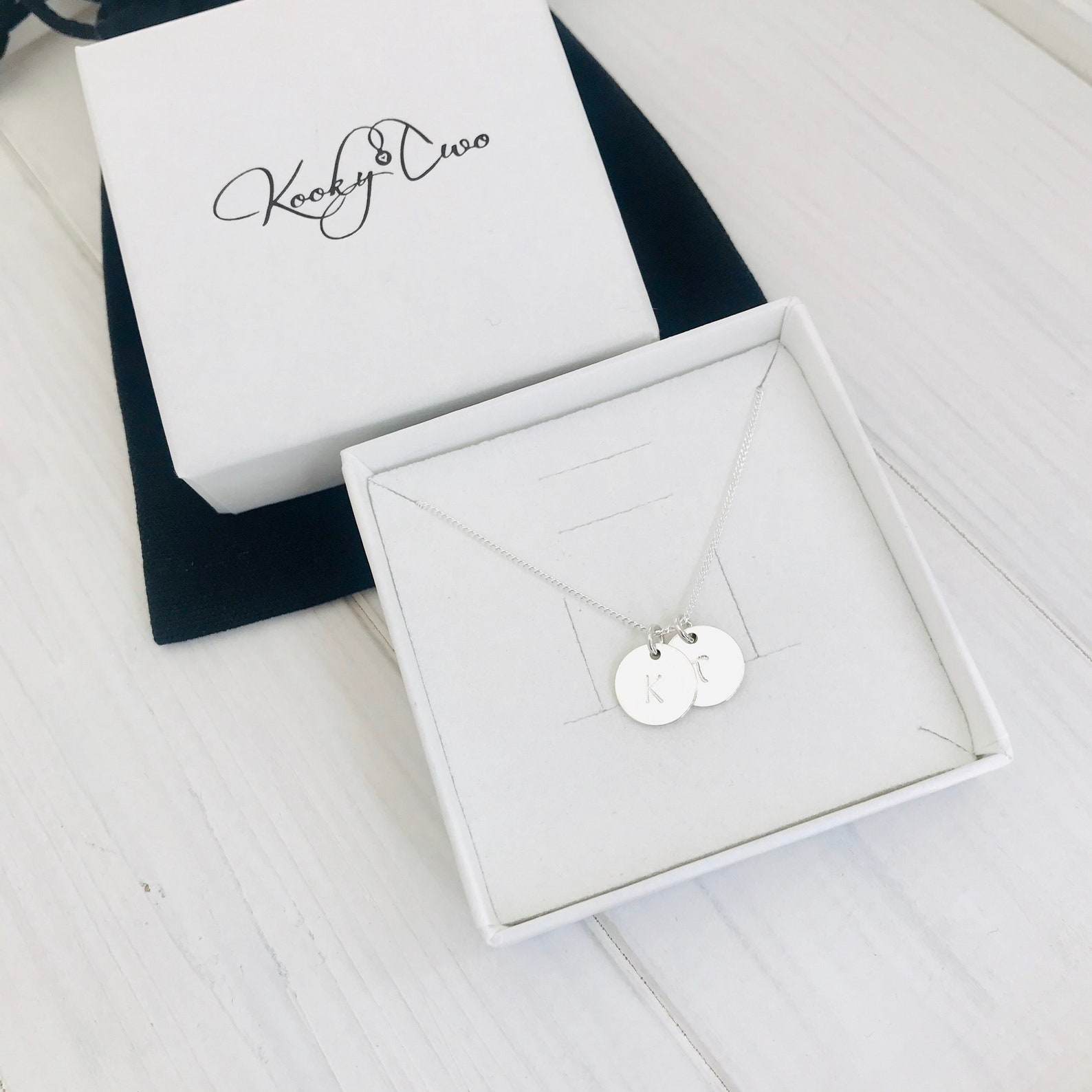 Silver Two Initial Disc Necklace, Sterling Silver Personalised Initial ...