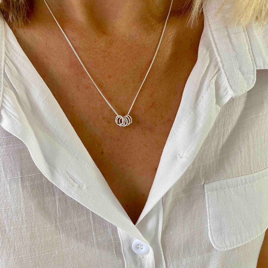 Five Silver Rings Necklace, Sterling Silver 5 Circle Necklace, Silver ...