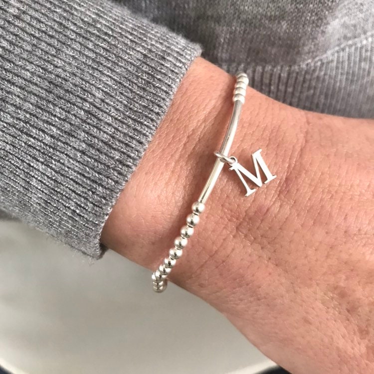 Silver Initial Bracelet Your Letter Jewellery Bespoke | Etsy