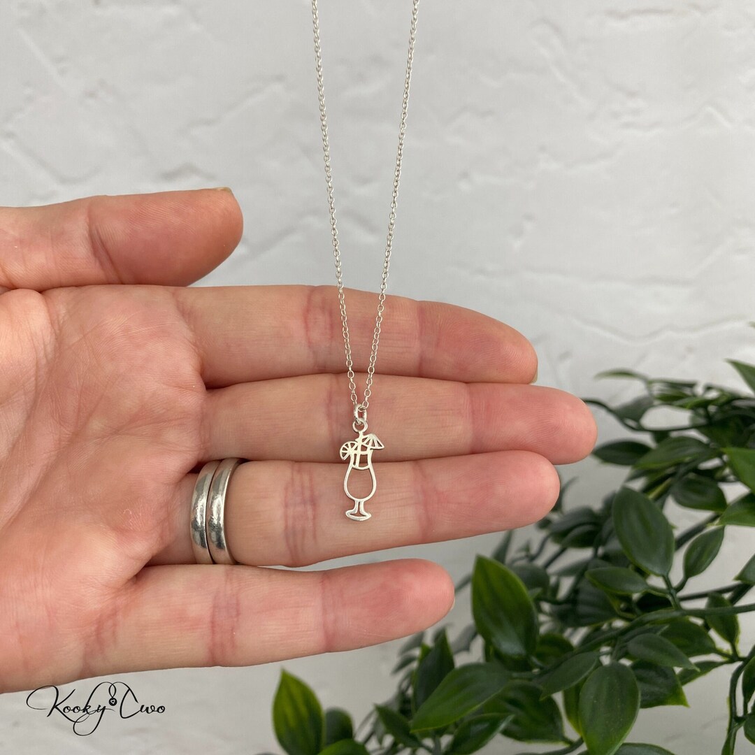 Cocktail Necklace Sterling Silver Cocktail Charm Necklace, Cocktail ...