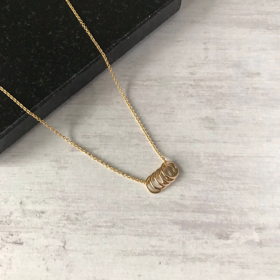 50th Birthday Five Gold Ring Necklace, 5 Gold Circle Necklace, 14k Gold ...