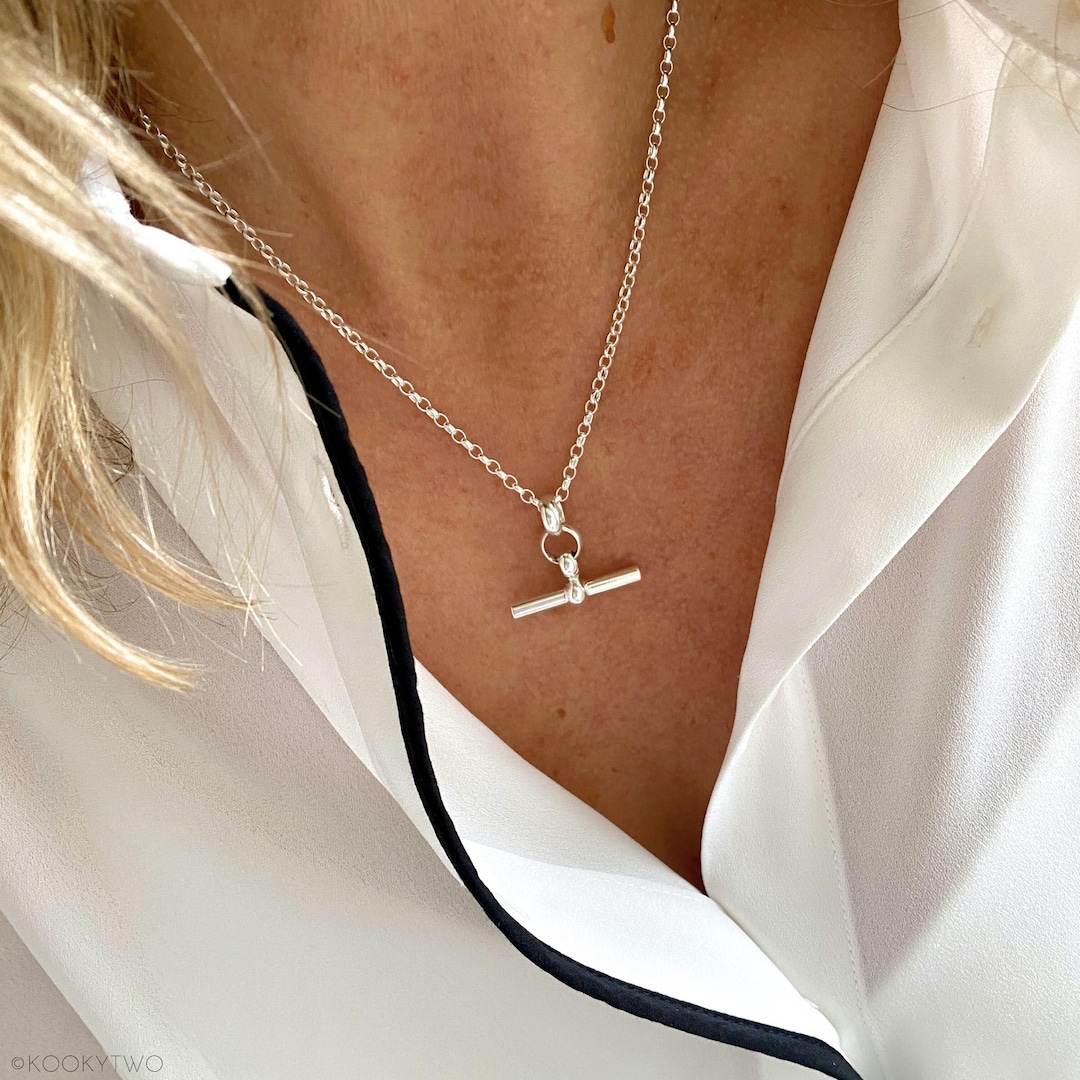 Ladies Silver T Bar Necklace, T Bar Statement Necklace, Large T Bar ...