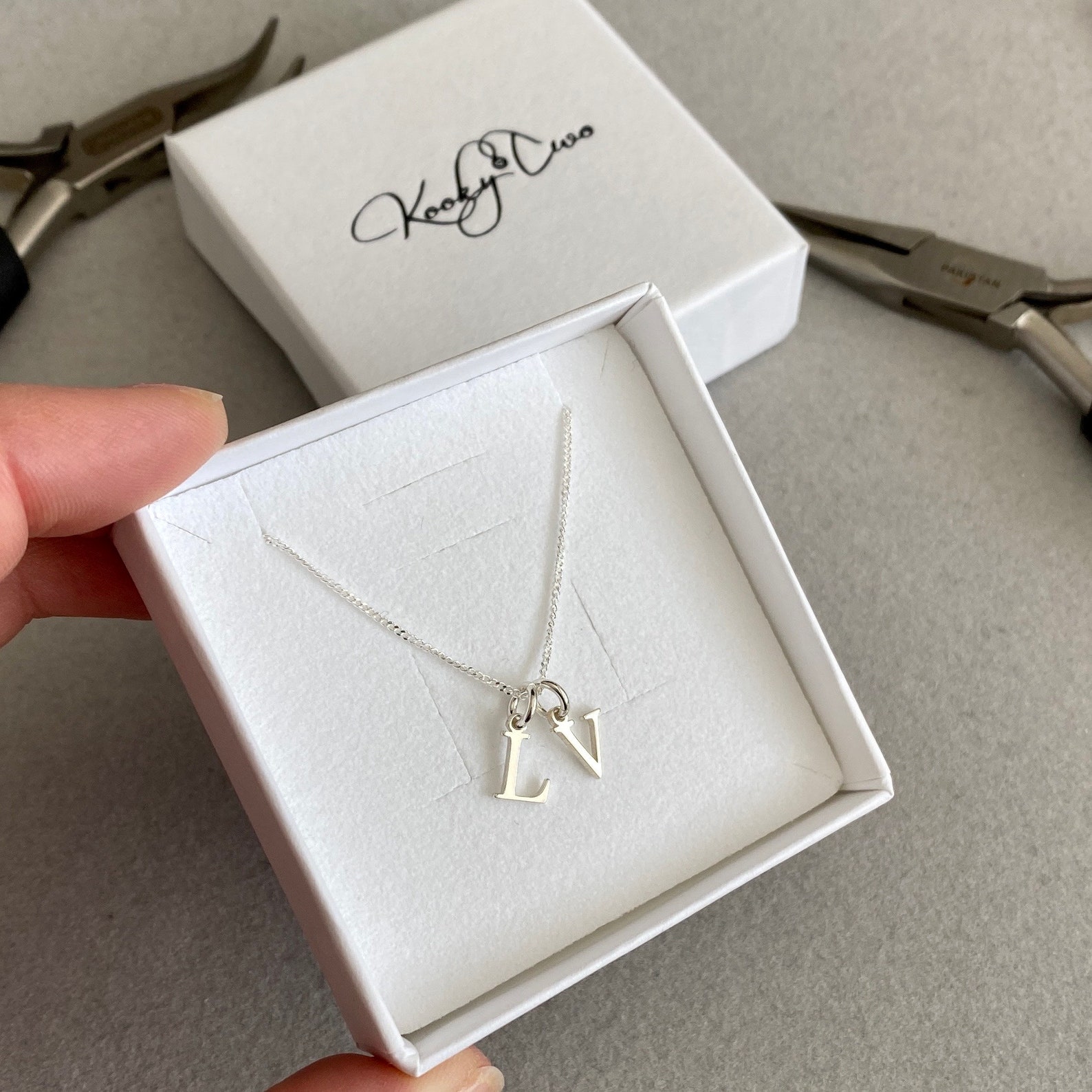 Silver Double Initials Necklace, Sterling Silver Letters Necklace ...