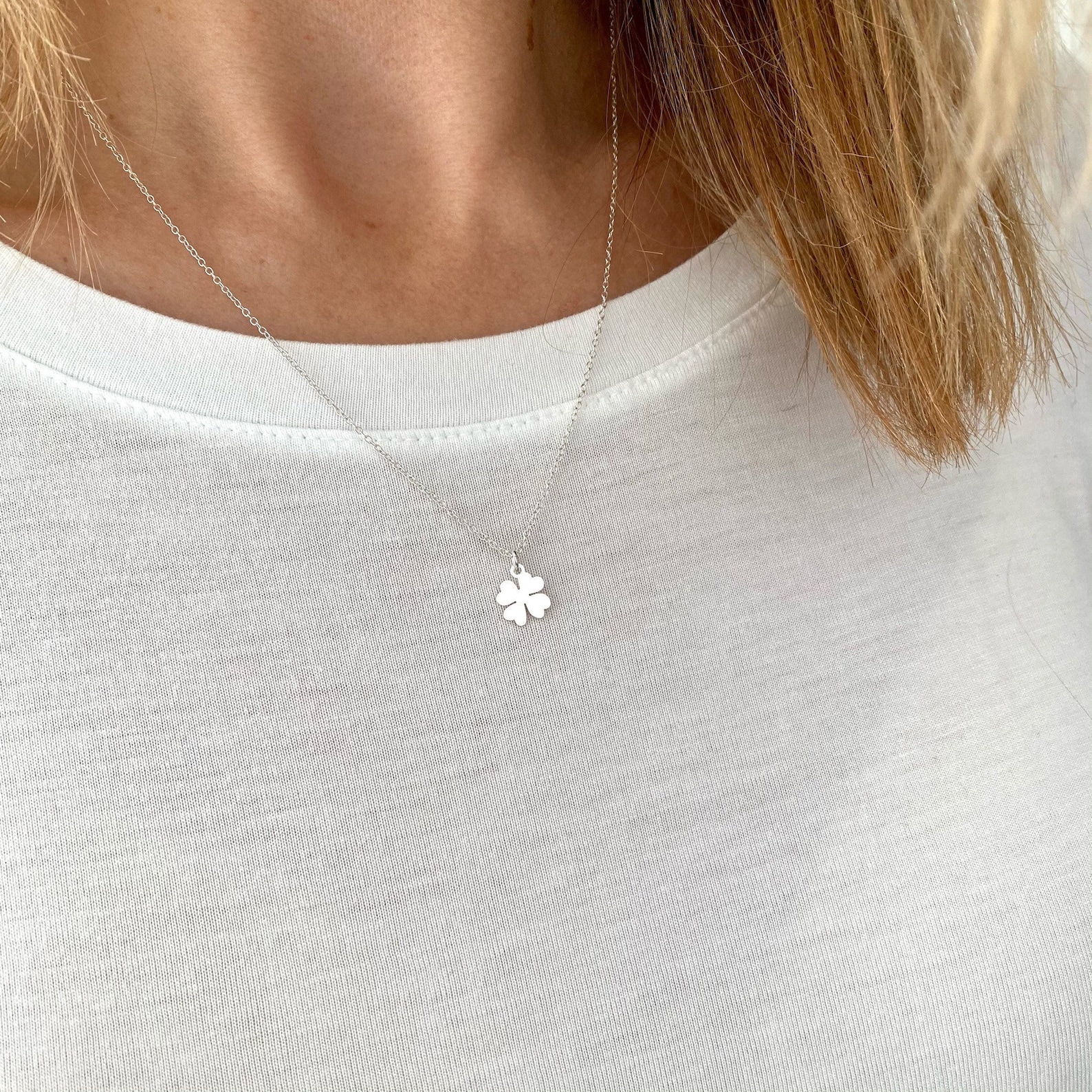 Silver Clover Leaf Necklace, Lucky Charm Jewellery Four Leaf Clover ...