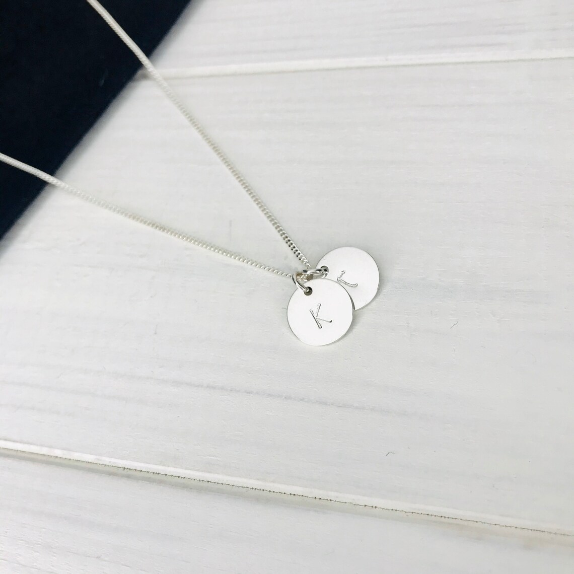 Silver Two Initial Disc Necklace, Sterling Silver Personalised Initial ...