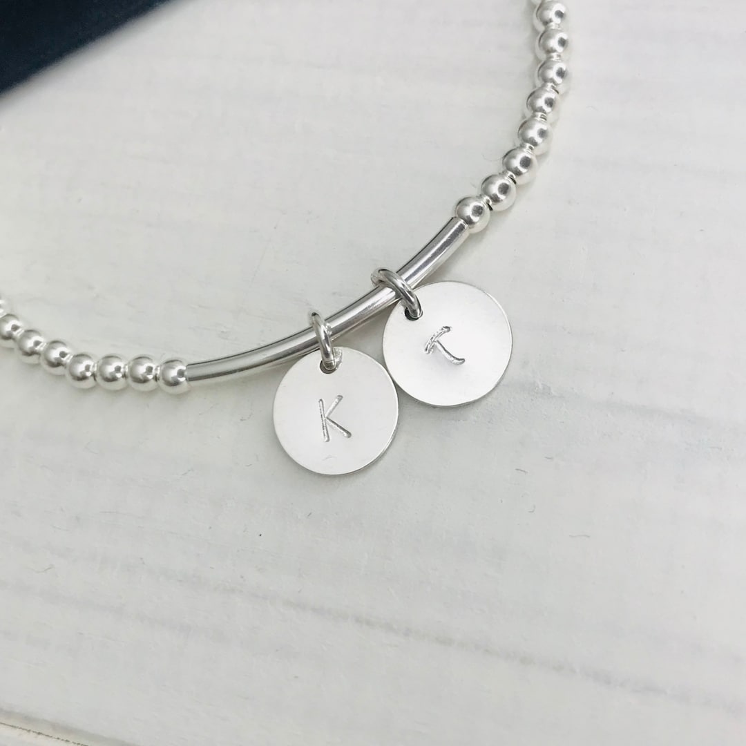 Personalised Silver Initial Disc Bracelet, Bespoke Gift Jewellery ...