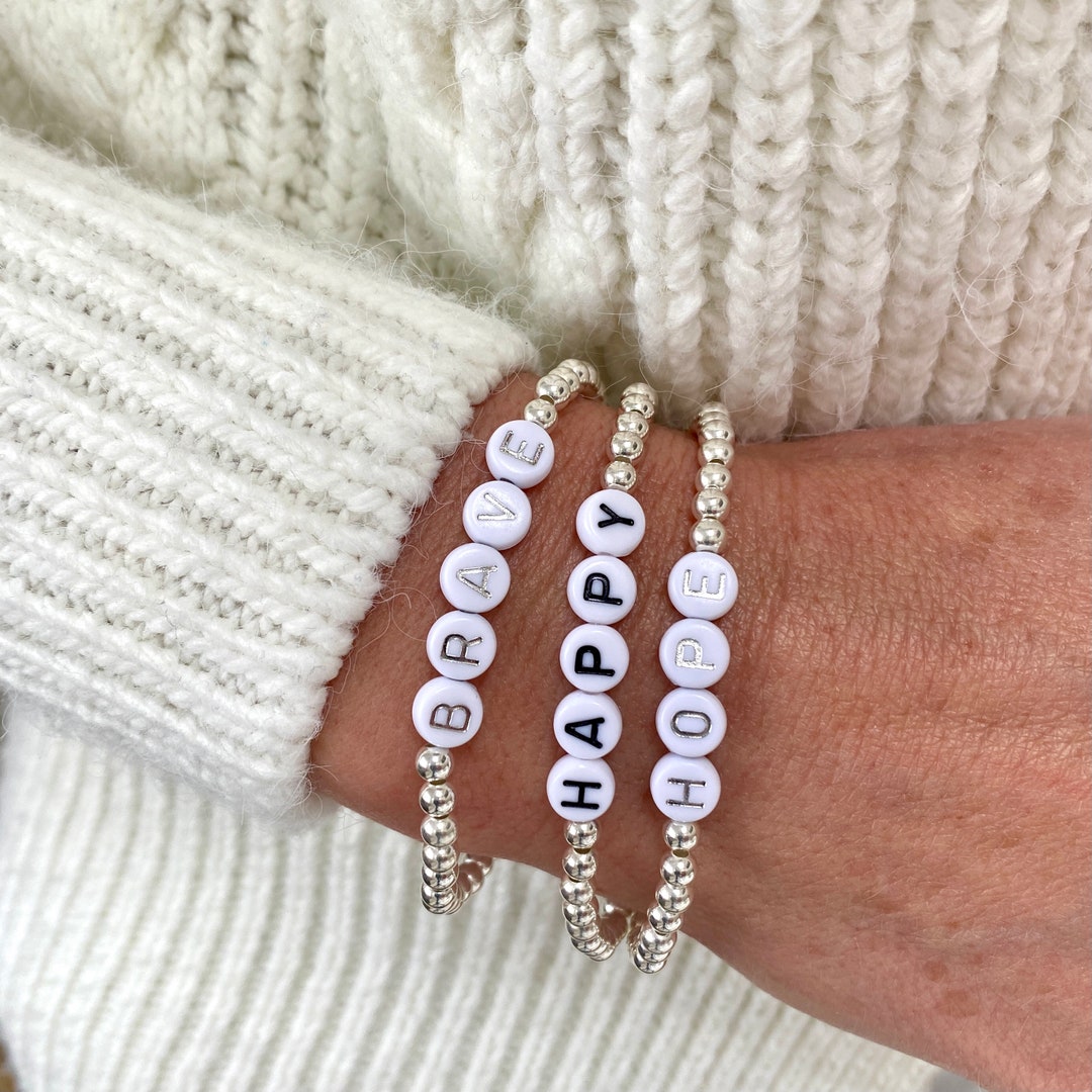 Custom Bead Affirmation Bracelet, Sterling Silver Bespoke Word Bead ...