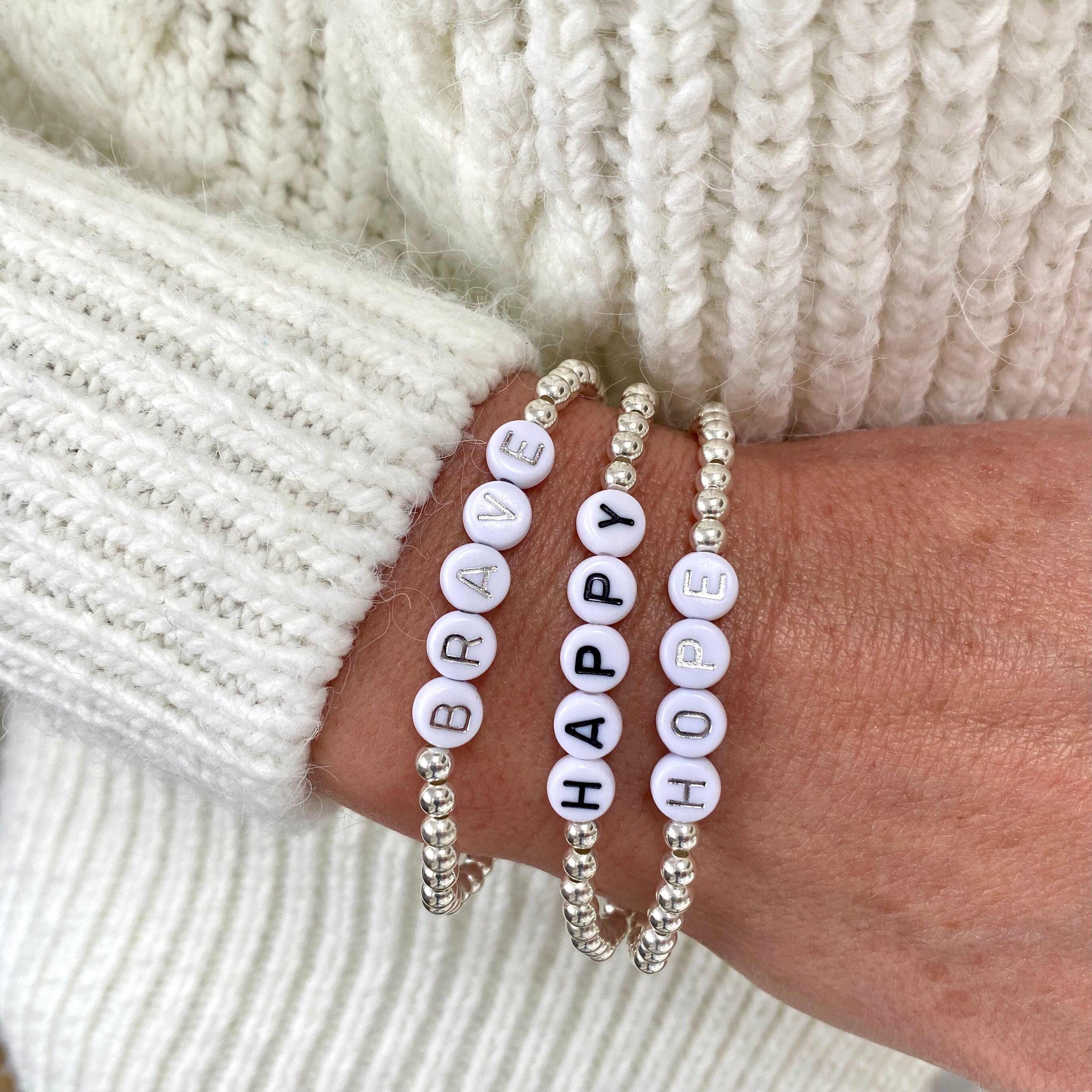 Custom Bead Affirmation Bracelet Sterling Silver Bespoke Word | Etsy