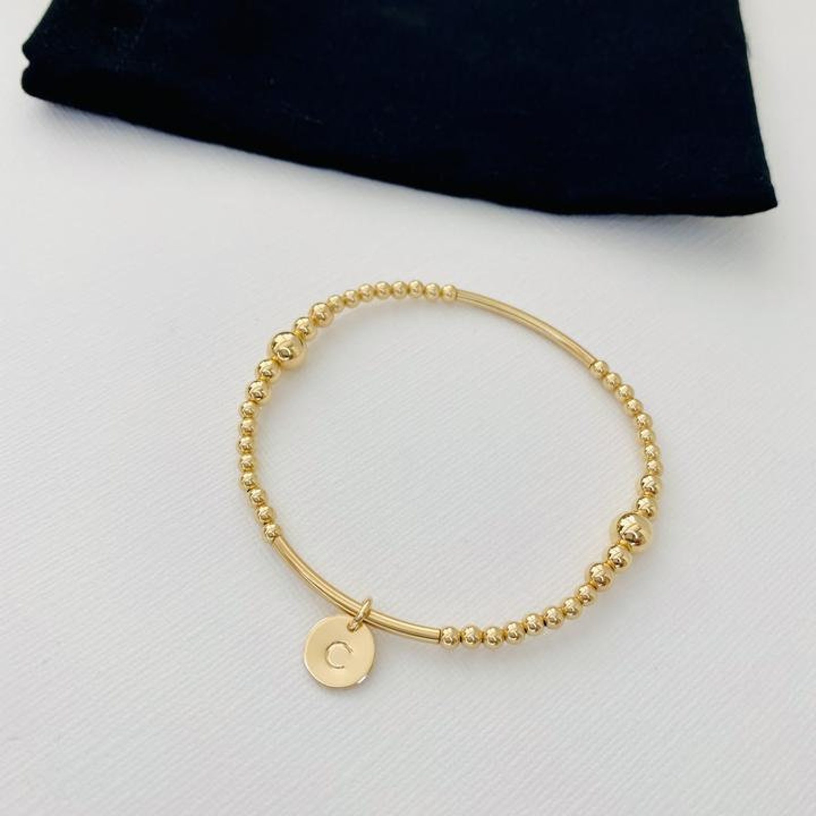Gold Personalised Disc Bracelet Bespoke Beaded Bracelet Hand - Etsy