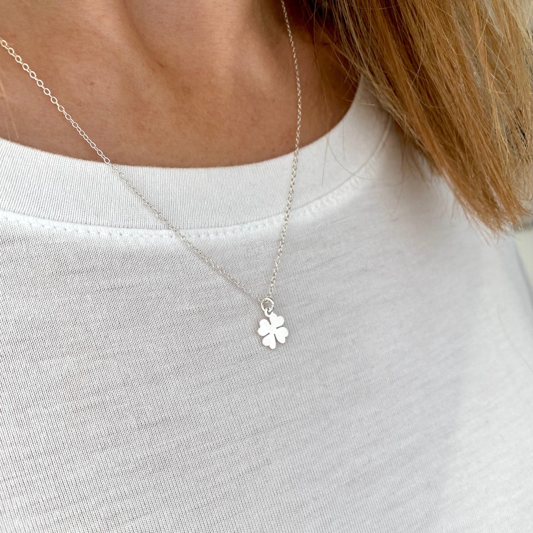 Silver Clover Leaf Necklace, Lucky Charm Jewellery Four Leaf Clover ...