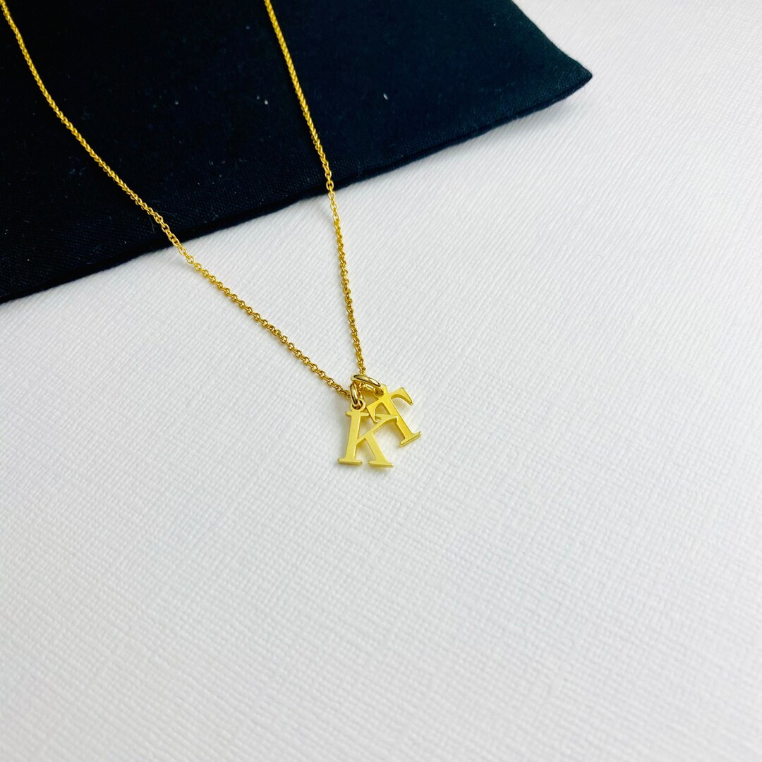 Gold Two Initial Necklace, Gold Two Letter Initial Necklace Gift, Name ...