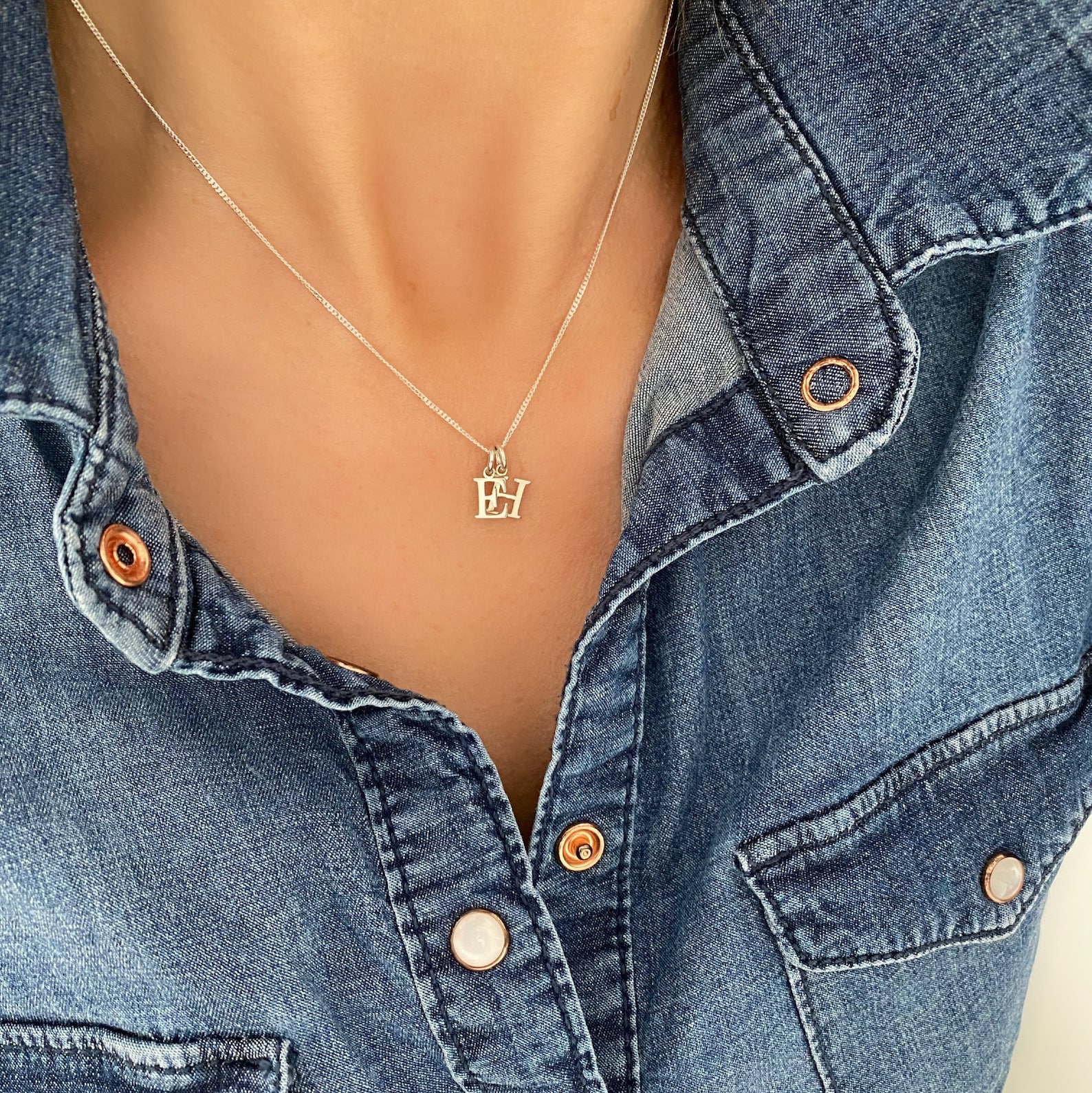 Silver Double Initials Necklace, Sterling Silver Letters Necklace ...