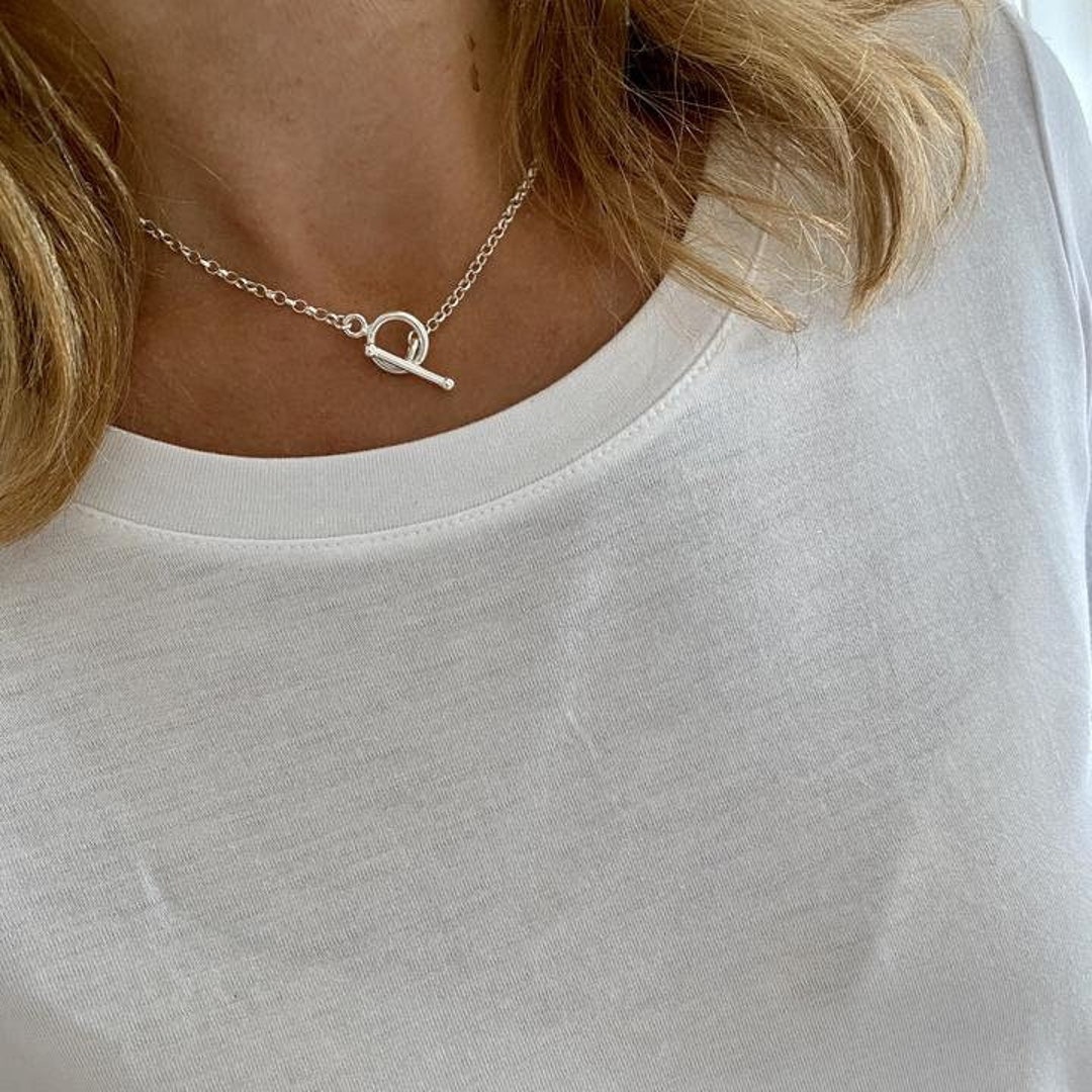 Solid silver t bar necklace store