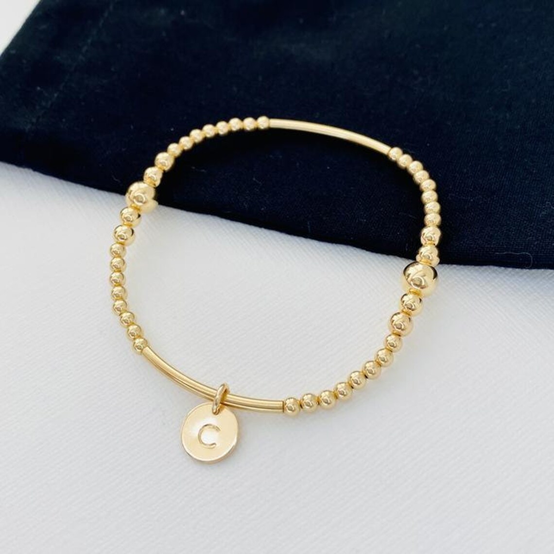 Gold Personalised Disc Bracelet Bespoke Beaded Bracelet Hand - Etsy