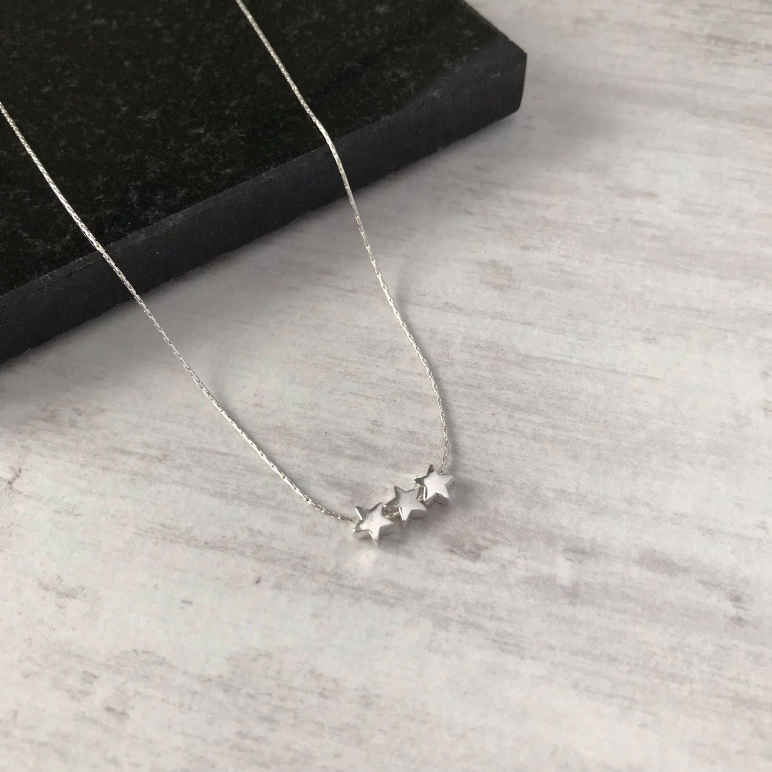 Silver Three Star Bead Necklace Star Jewellery Sterling - Etsy UK