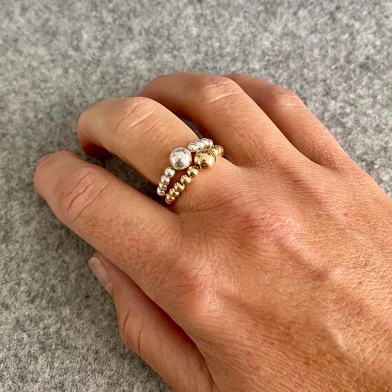 Gold and Silver Bead Ring Set Hand Beaded Stretch Ring Sterling Silver 14K Gold Filled Bead Rings Ring Set Fun Jewellery Etsy
