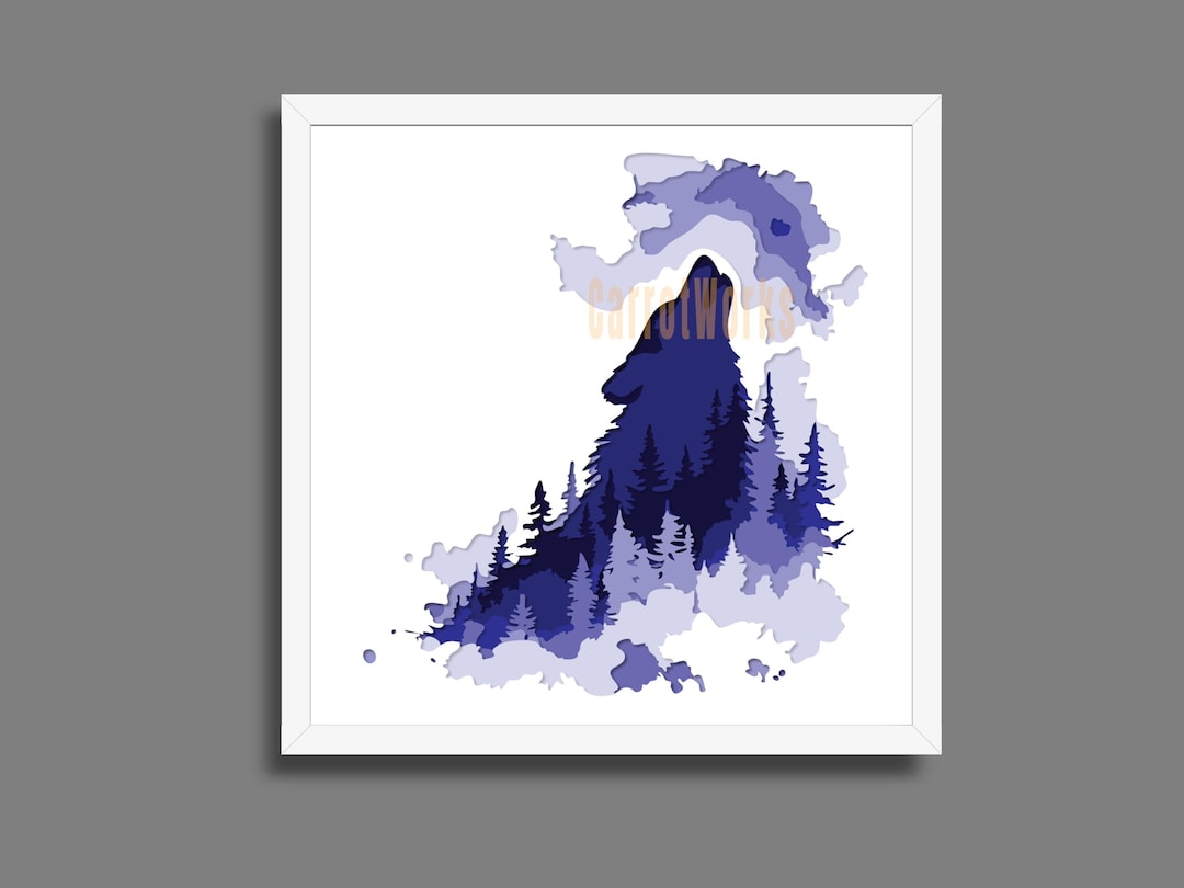Howling Wolf Shadow Box Shadowbox: Layered Paper Cut Forest Animal ...