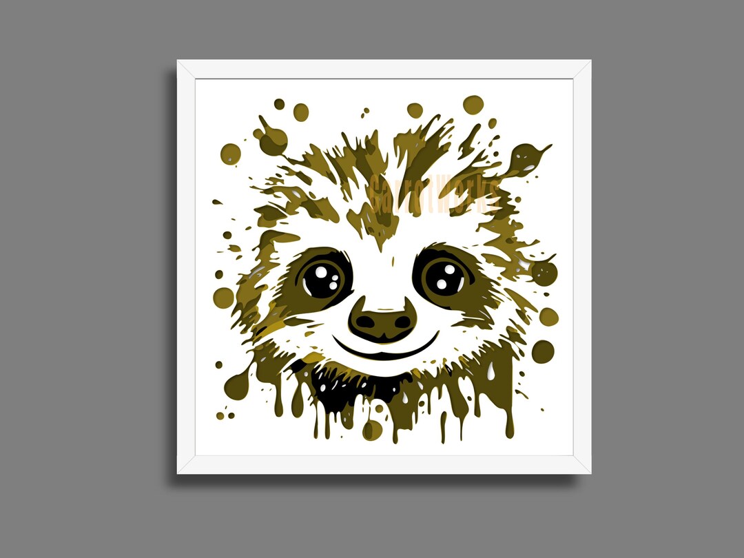Cute Sloth Splash Art Shadow Box, Graffiti Street Art Templates, Laser ...