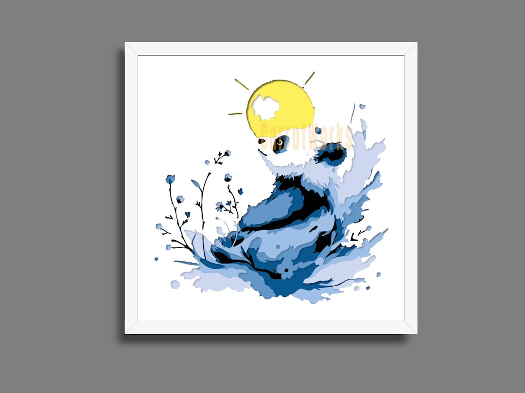 Panda Watercolor Art Shadow Box - Laser Cut Files (SVG, DXF, PNG) - Etsy