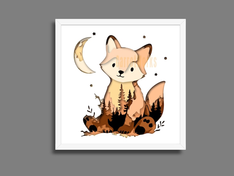 Fox Nursery Shadow Box SVG, Layered Baby Fox Paper Cut File, Woodland ...