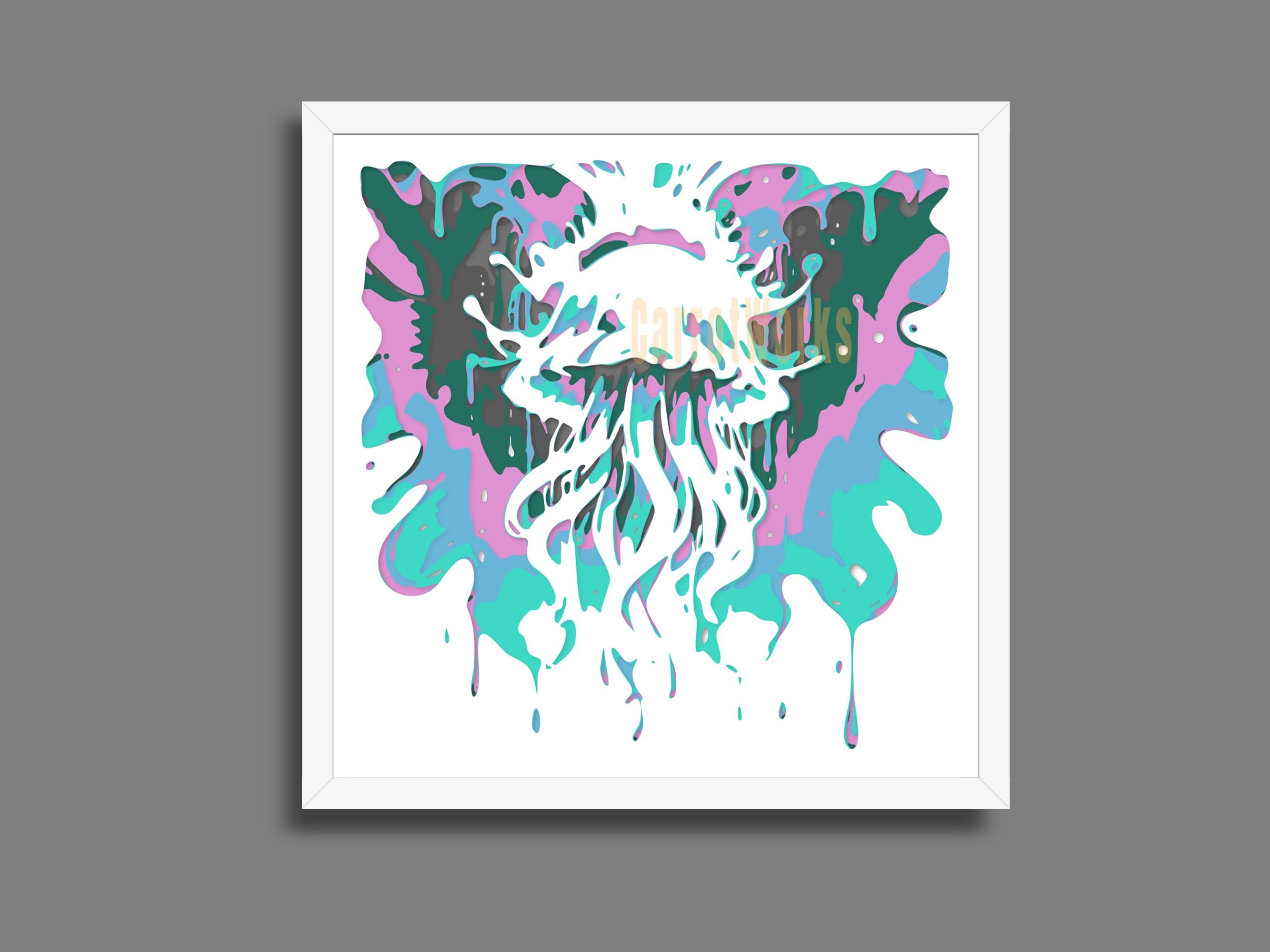 Jellyfish Splash Art Shadow Box, Layered Shadow Box Shadowbox Template ...