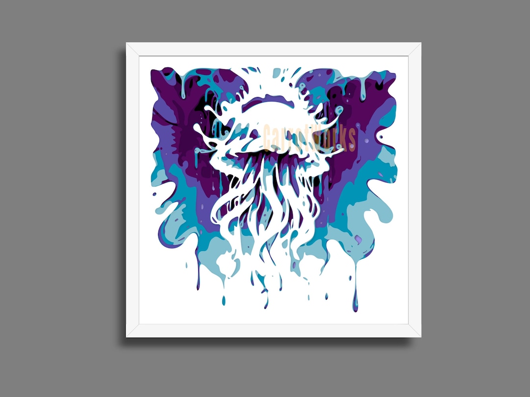 Jellyfish Splash Art Shadow Box, Layered Shadow Box Shadowbox Template ...