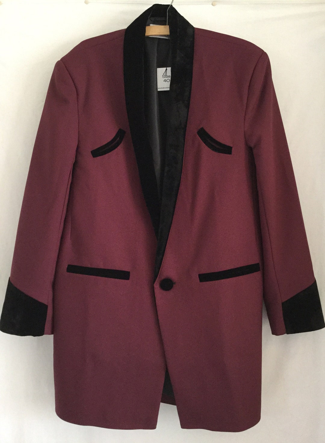 Full Velvet Roll Collar &cuffs,teddy Boy Drape Jacket. Wine With Black ...