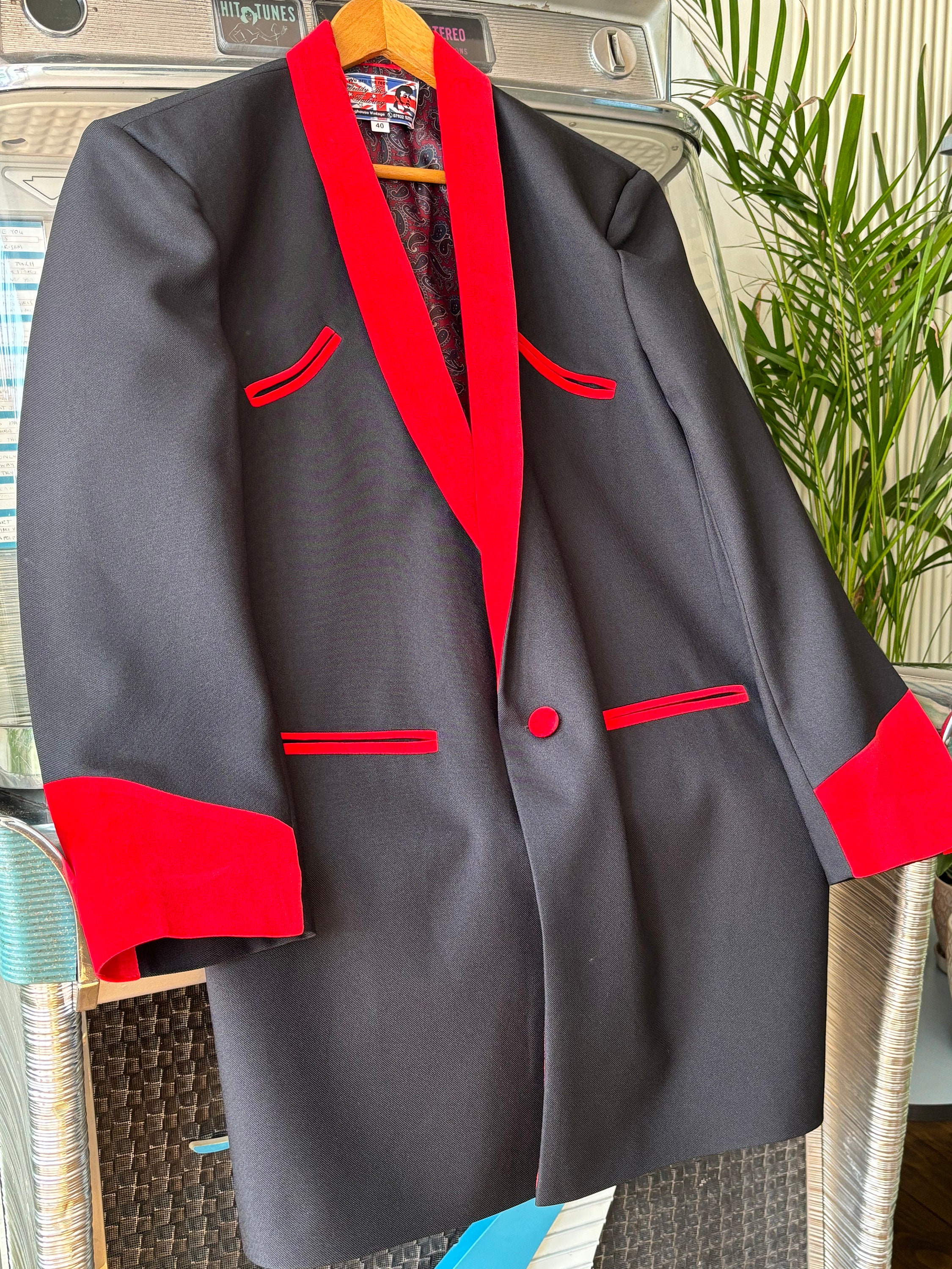 Teddy Boy Drape Jacket . 1950s Teddy Boy . Size 56 . Black With Red ...