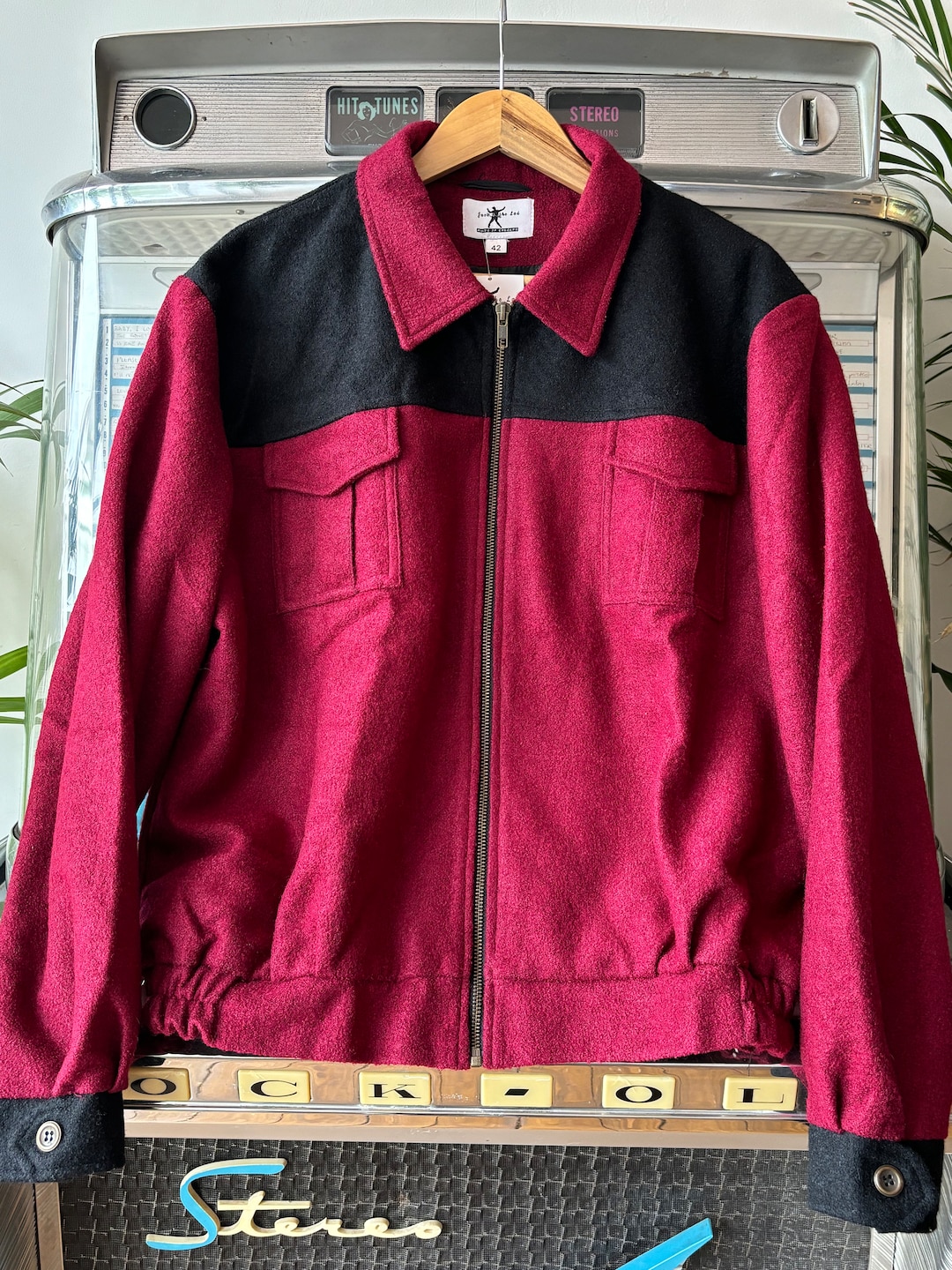 1950’s Gab Jacket .classic Rockabilly Blouson Style . Burgundy Size US ...
