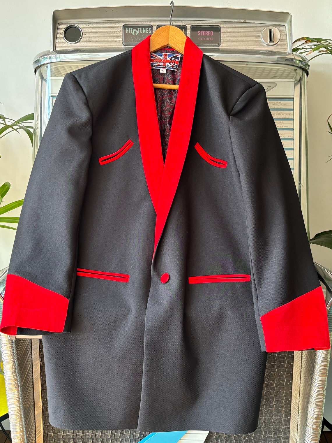 Teddy Boy Drape Jacket . 1950s Teddy Boy . Size 56 . Black With Red ...