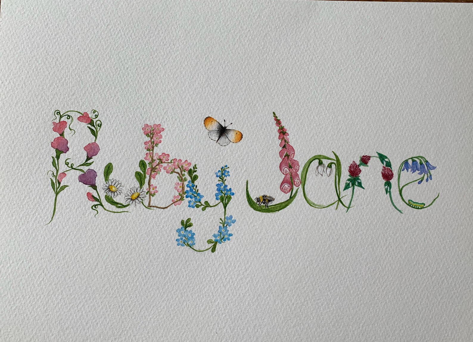 Custom Floral Name Painting. Hand Drawn and Painted in Watercolours ...