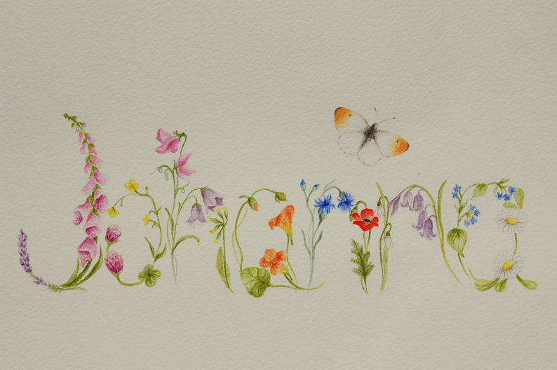 Custom Floral Name Painting. Hand Drawn and Painted in Watercolours. - Etsy