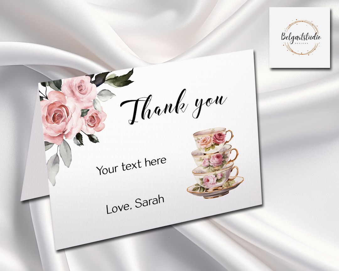 Tea Thank You Card Template-folded-editable Wedding Thank You - Etsy