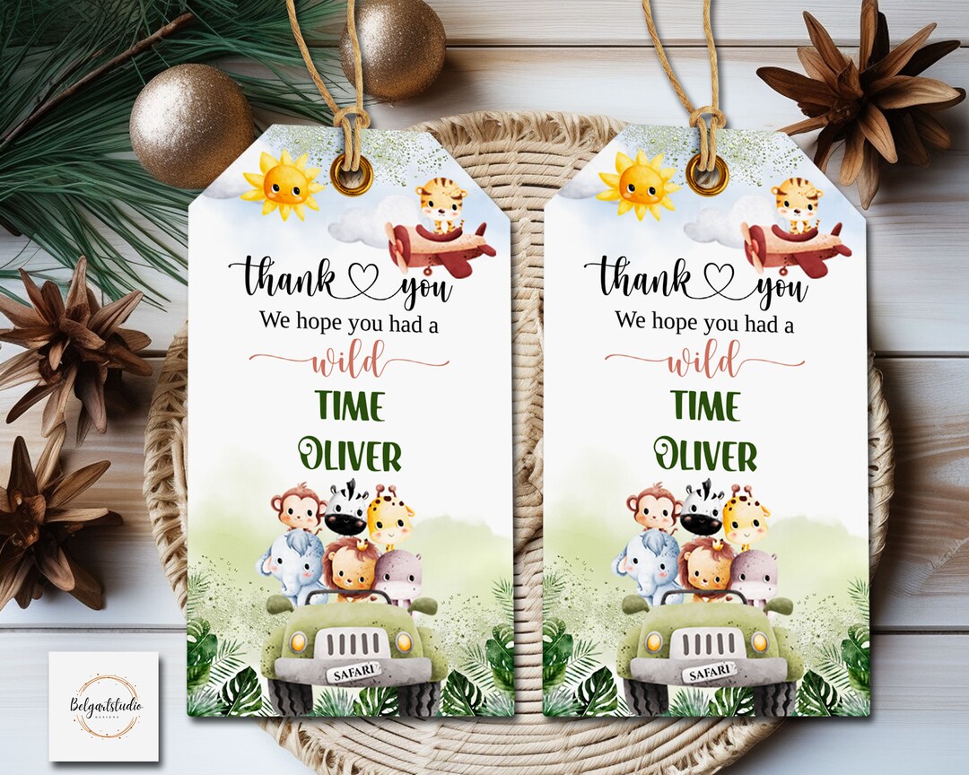 Editable Safari Animals Thank You Tags-party Wild One Animals Tags-zoo ...